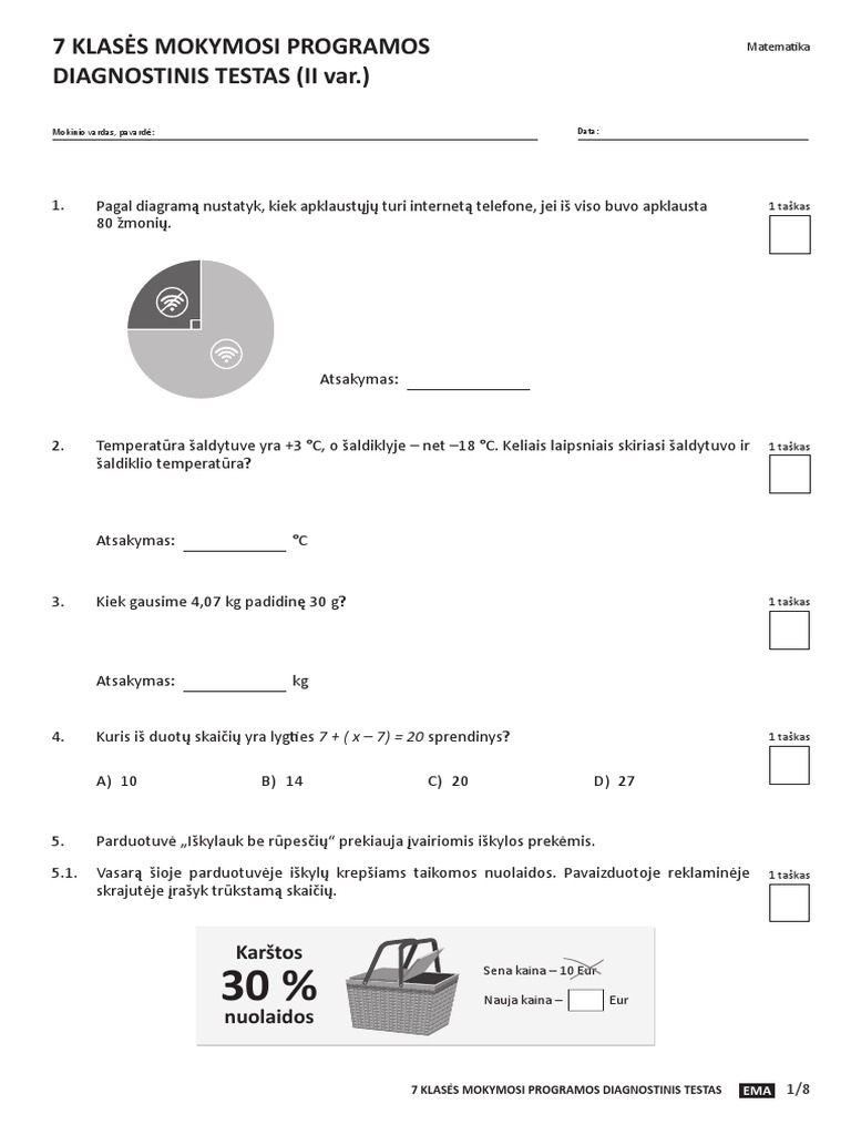 Matematika 7 Testas 2var | PDF