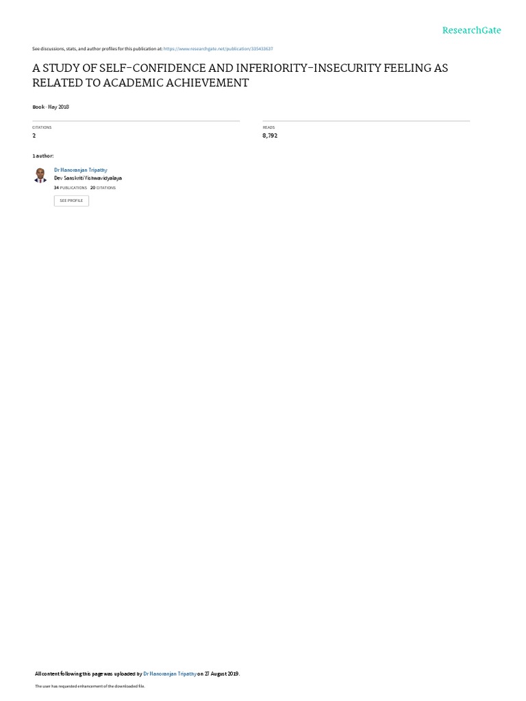 A Study of Self-Confidence and Inferiority-Insecurity Feeling As ...
