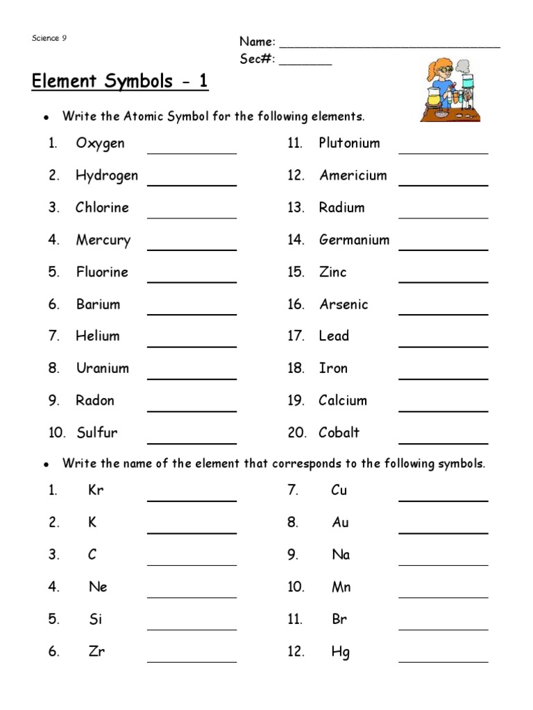 Elements And Symbols Worksheets Elements Symbols 9 | Science