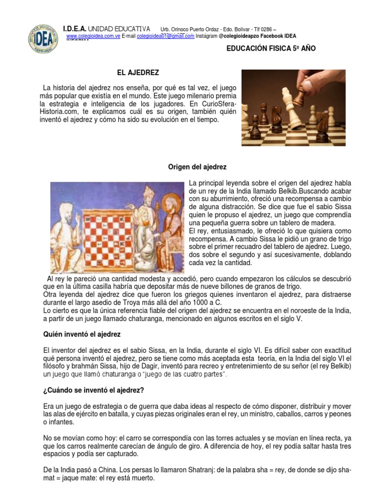 El ajedrez 2do corte lectura 5to año A | PDF | Ajedrez | Juegos de estrategia abstractos