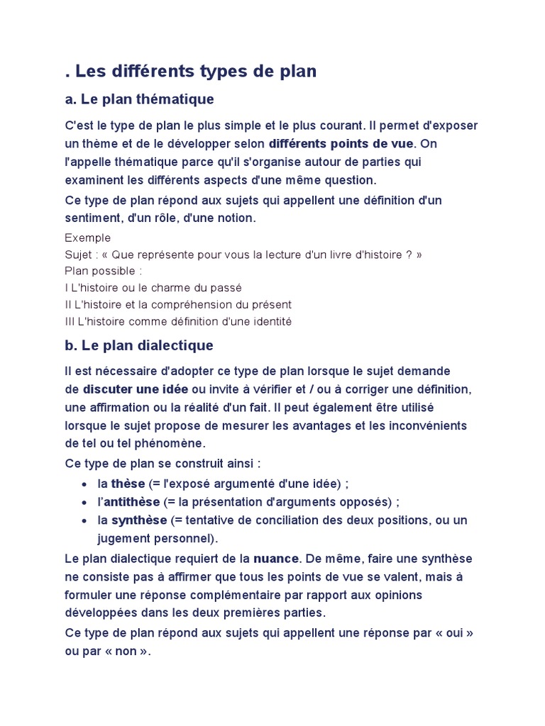 Les Différents Types de Plan: A. Le Plan Thématique | PDF | Dialectique