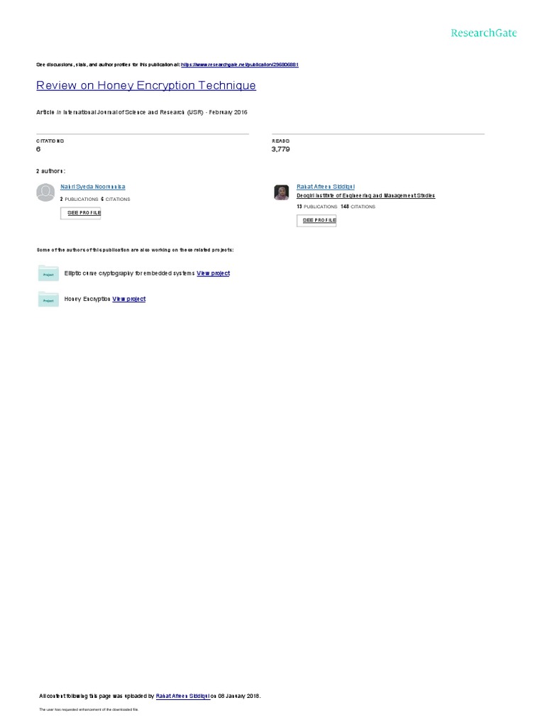 Review On Honey Encryption Technique Pdf Password Cryptography