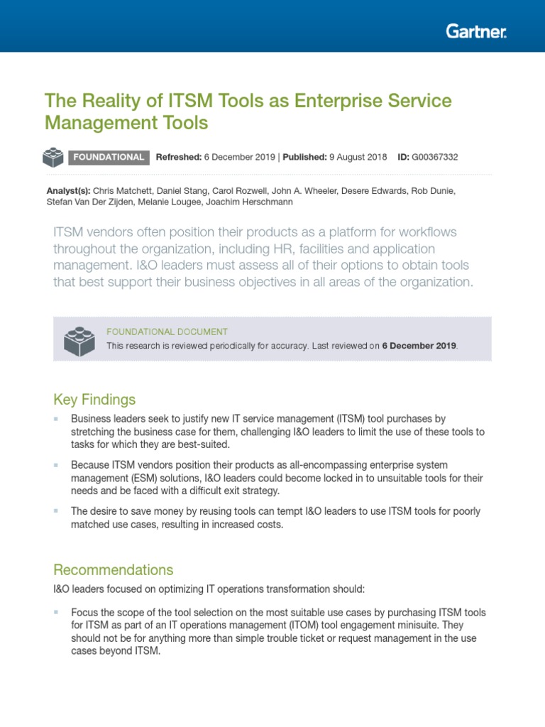 The Reality of ITSM Tools As Enterprise Service Management Tools | PDF ...