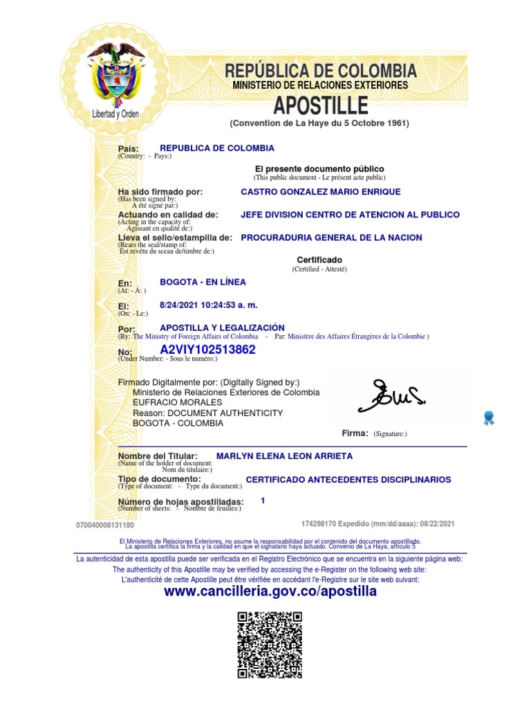 Apostilla de Documentos en Colombia | PDF