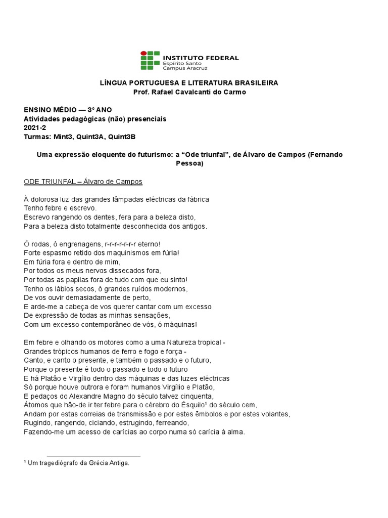 Atividade - Ode Triunfal | PDF