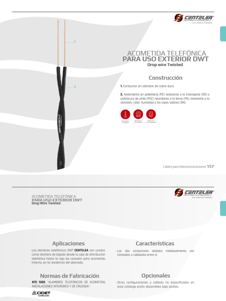Cables para Telecomunicaciones Acometidas Telefonicas para Uso Exterior ...