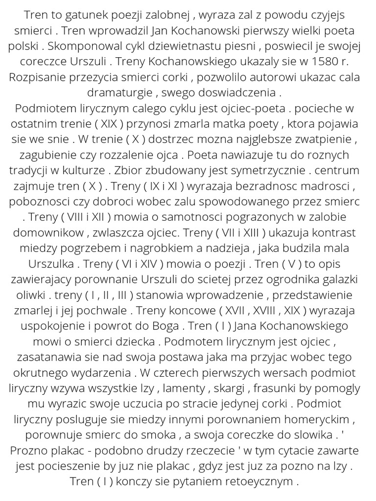Treny Jan Kochanowski | PDF