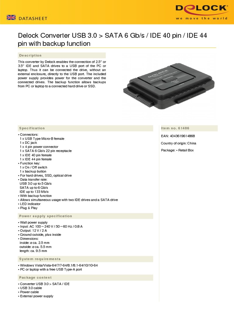 Delock USB 3.0 to SATA/IDE Converter | PDF | Computers