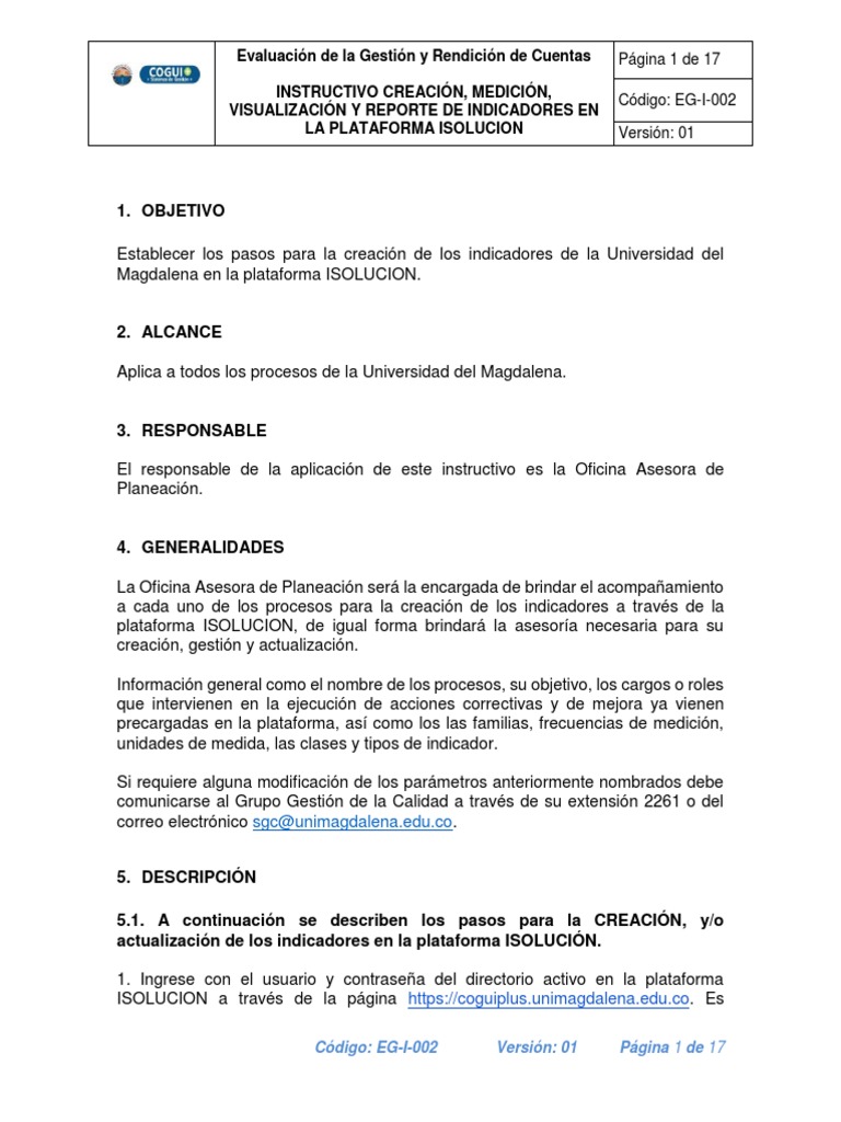EG-I-002 Instructivo Creación de Indicadores en Isolución | PDF | Medición