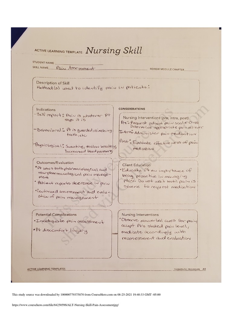 ALT Nursing Skill Pain Assessment - JPG | PDF