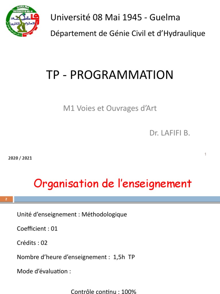 TP Programmation 2021 | PDF | MATLAB | Matrice (Mathématiques)