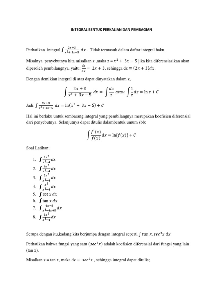 Integral Bentuk Perkalian Dan Pembagian | PDF | Metode & Bahan Ajar