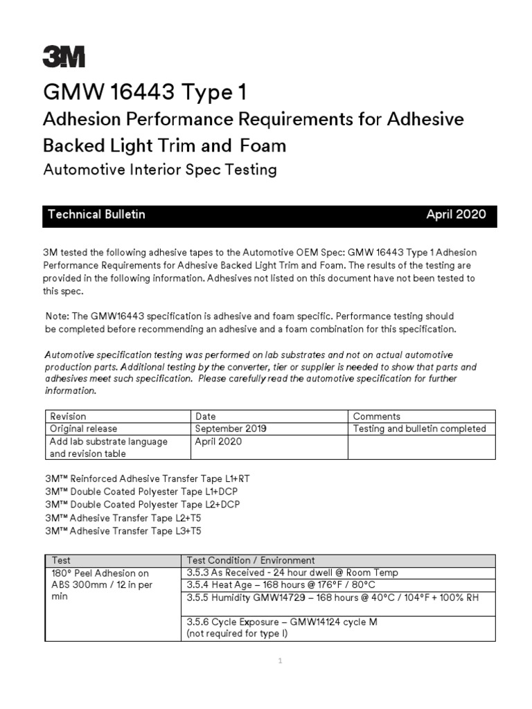 GMW 16443 Tech Bulletin 2020 | PDF | Polyurethane | Adhesive