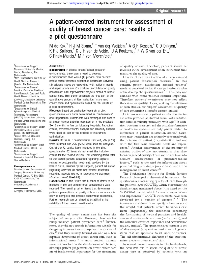 Qual Saf Health Care 2010 de Kok 1 8 | PDF | Factor Analysis | Health Care