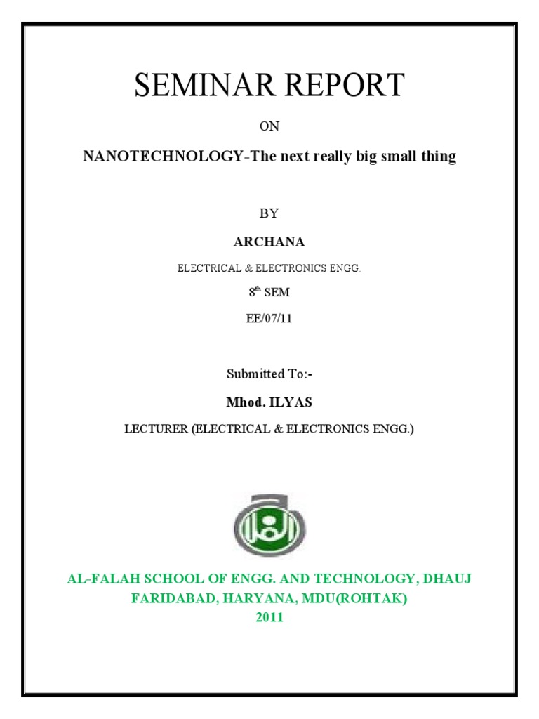 8th Sem Seminar Report | PDF | Nanotechnology | Chemistry