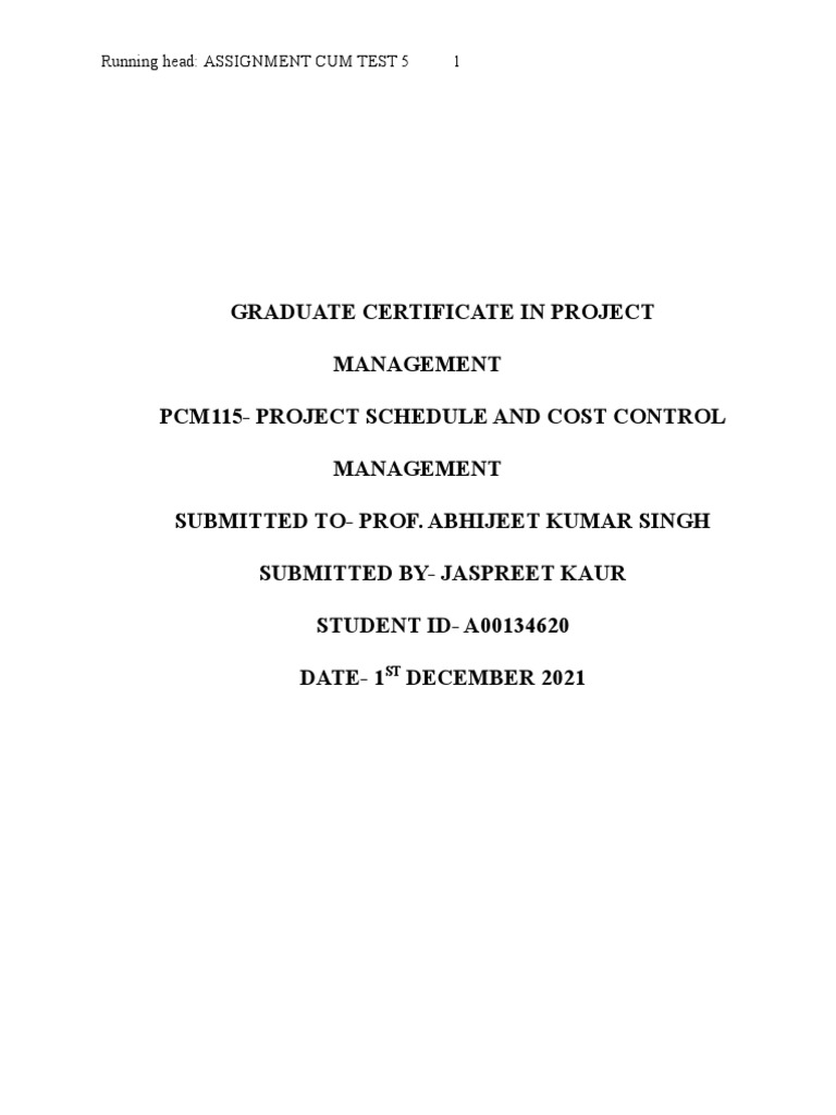 Assignment Cum Test 5 | Download Free PDF | Project Management | Budget