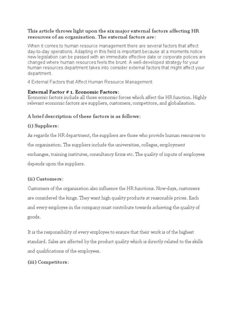 External Factors Affecting HR Resources of An Organisation | PDF ...