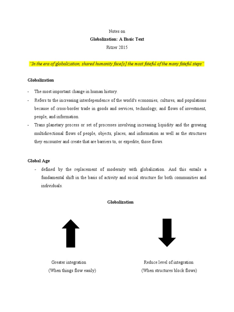 Notes On Globalization A Basic Text (Ritzer 2015) | PDF | Globalization ...