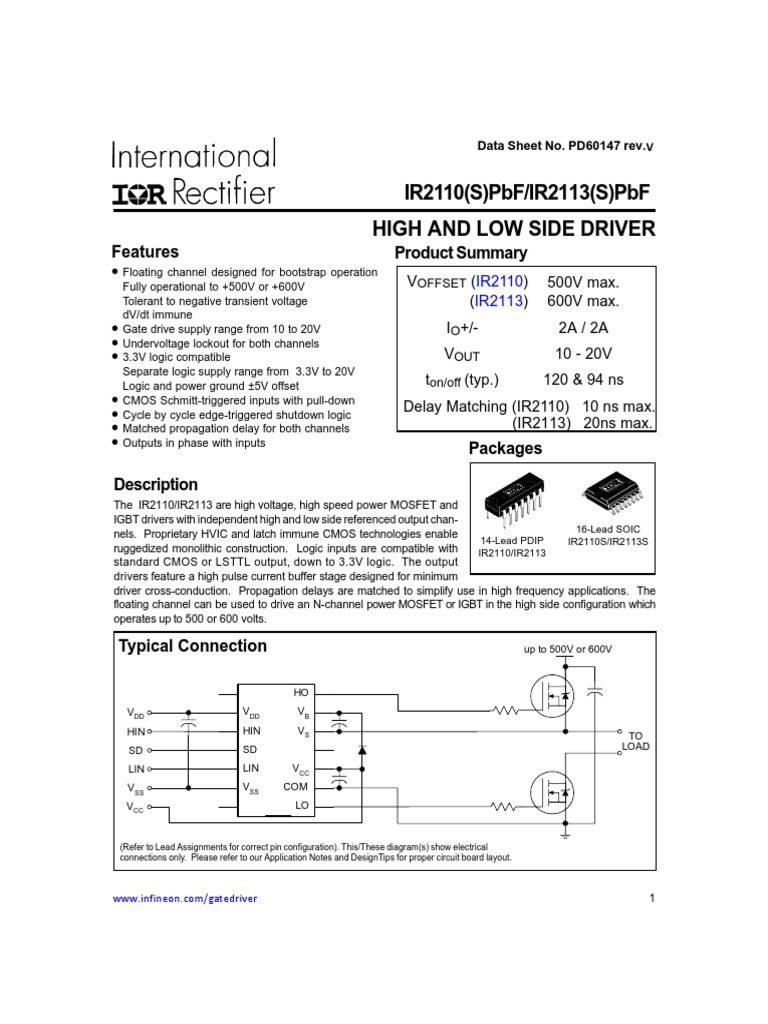Infineon IR2110 DataSheet v01 00 en | PDF | Logic Gate | Cmos