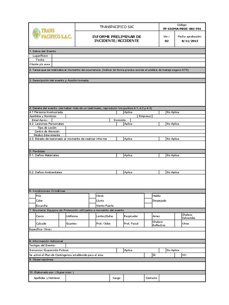 TP-SSOMA-PROC-001-F01 Formato de Informe Preliminar de Accidente ...