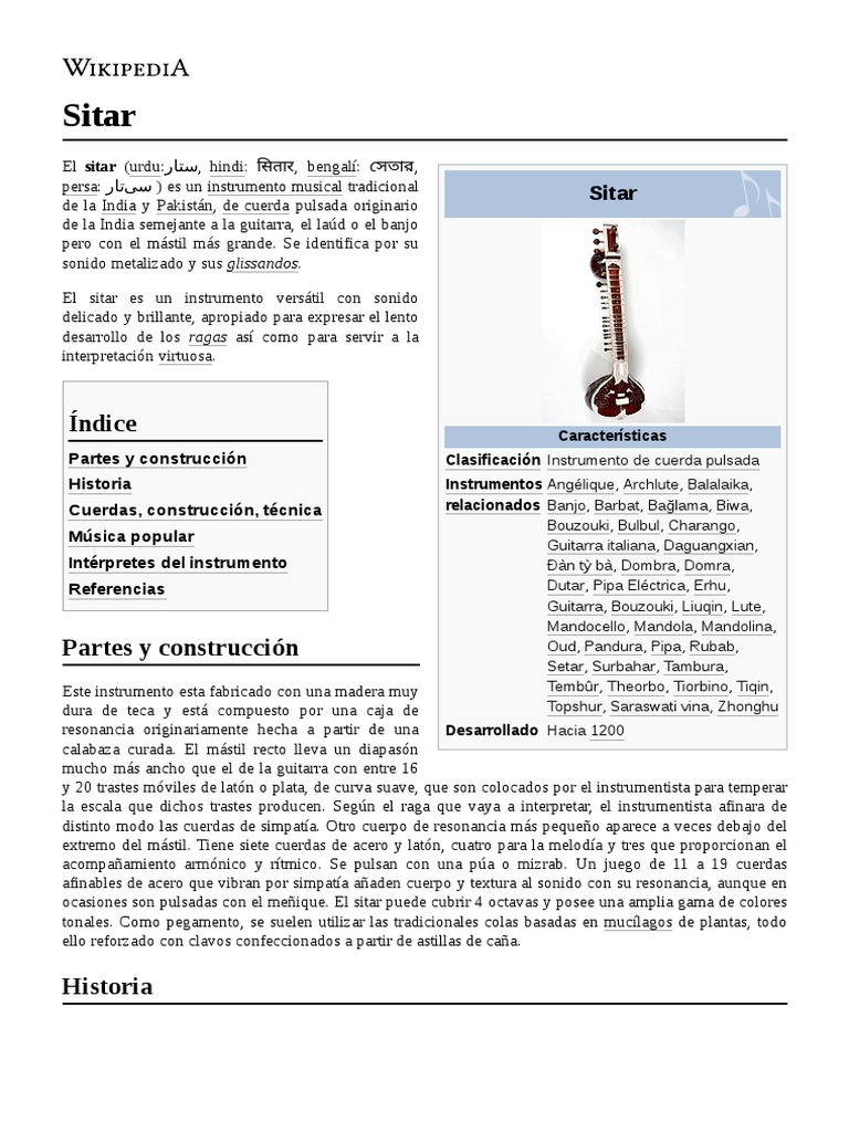 Sitar | PDF | Instrumentos musicales | Cordófonos