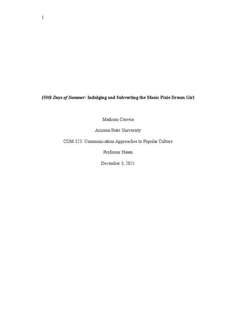 500 Days of Summer Essay | PDF | Femininity