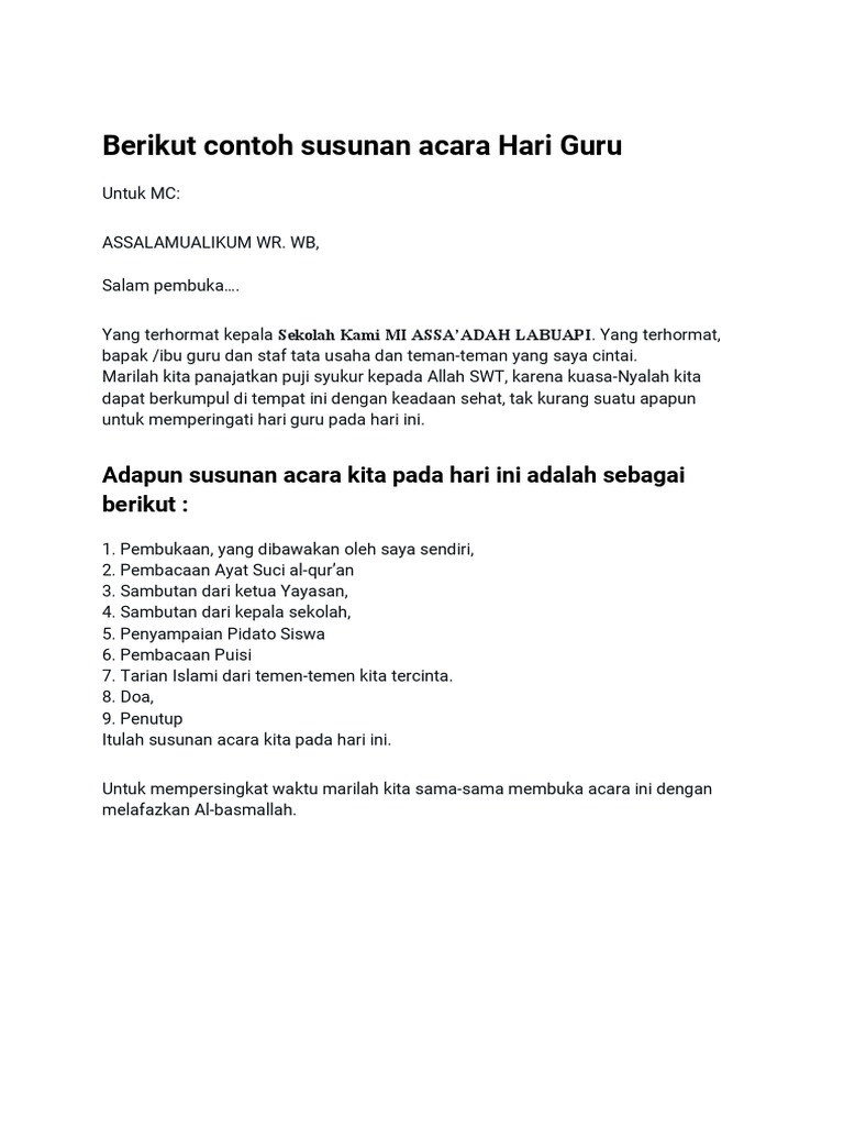 Berikut Contoh Susunan Acara Hari Guru | PDF | Seni & Disiplin Bahasa