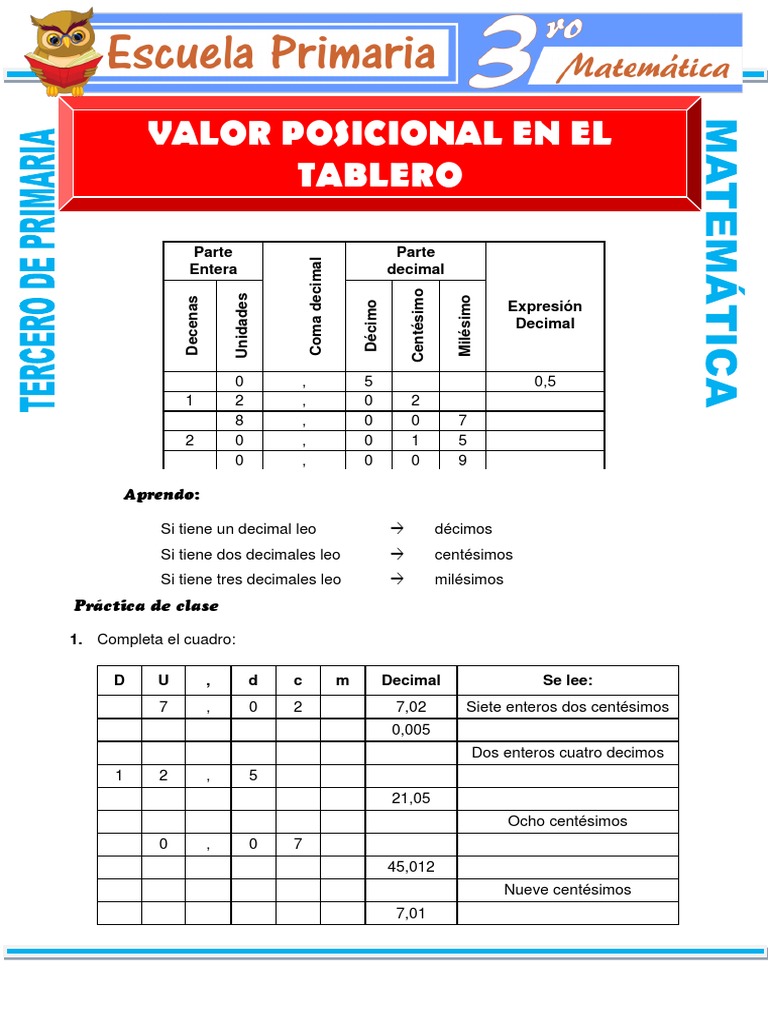 Valor Posicional en El Tablero para Tercero de Primaria | PDF ...