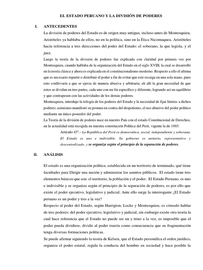 La División de Poderes Del Estado Peruano | PDF | Separación de poderes ...