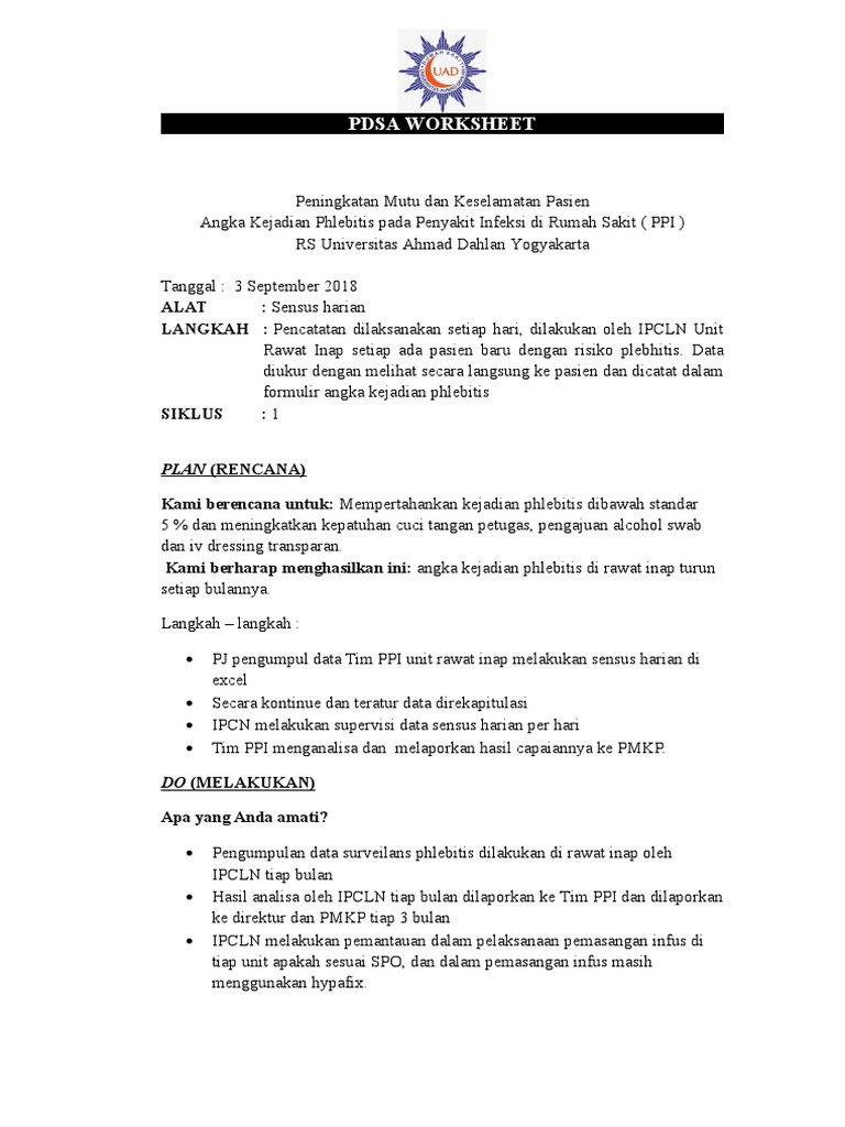 PDSA Angka Kejadian Phlebitis | PDF | Pengembangan Diri