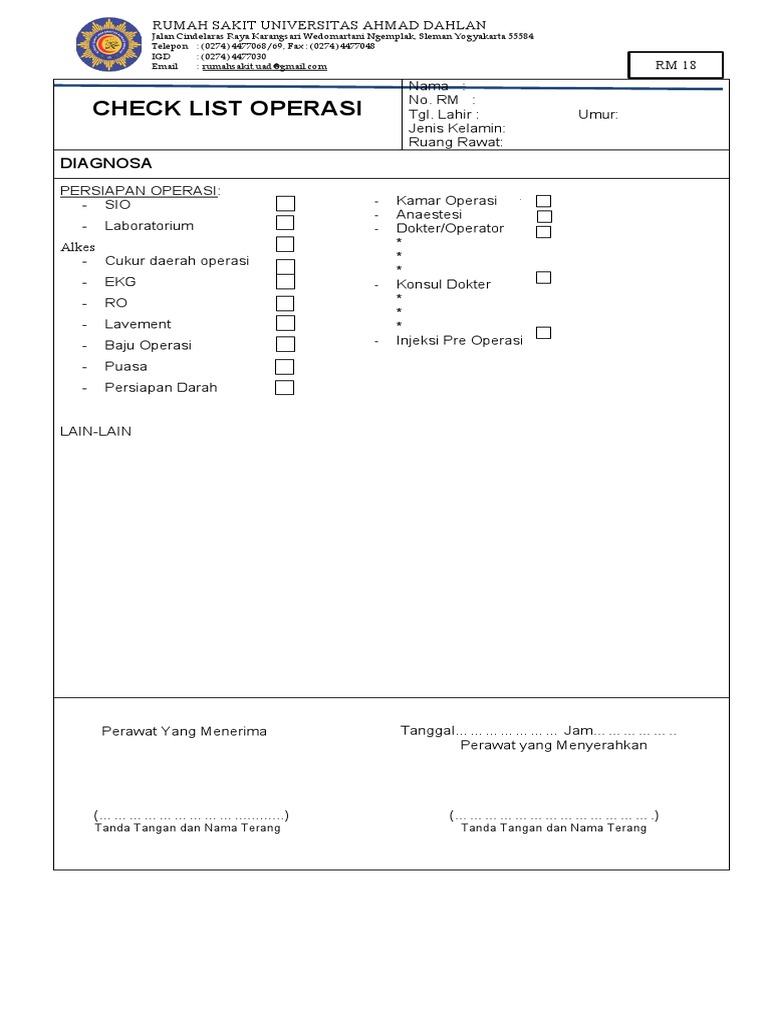 Check List Operasi | PDF