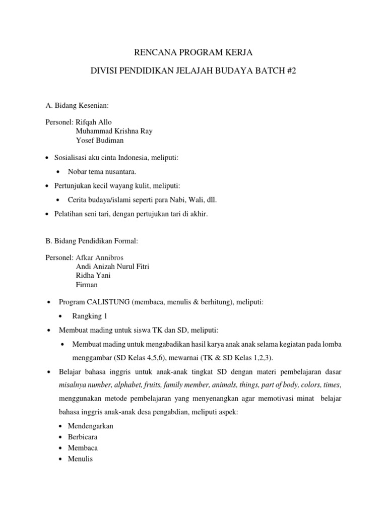 Rencana Program Kerja Divisi Pendidikan | PDF