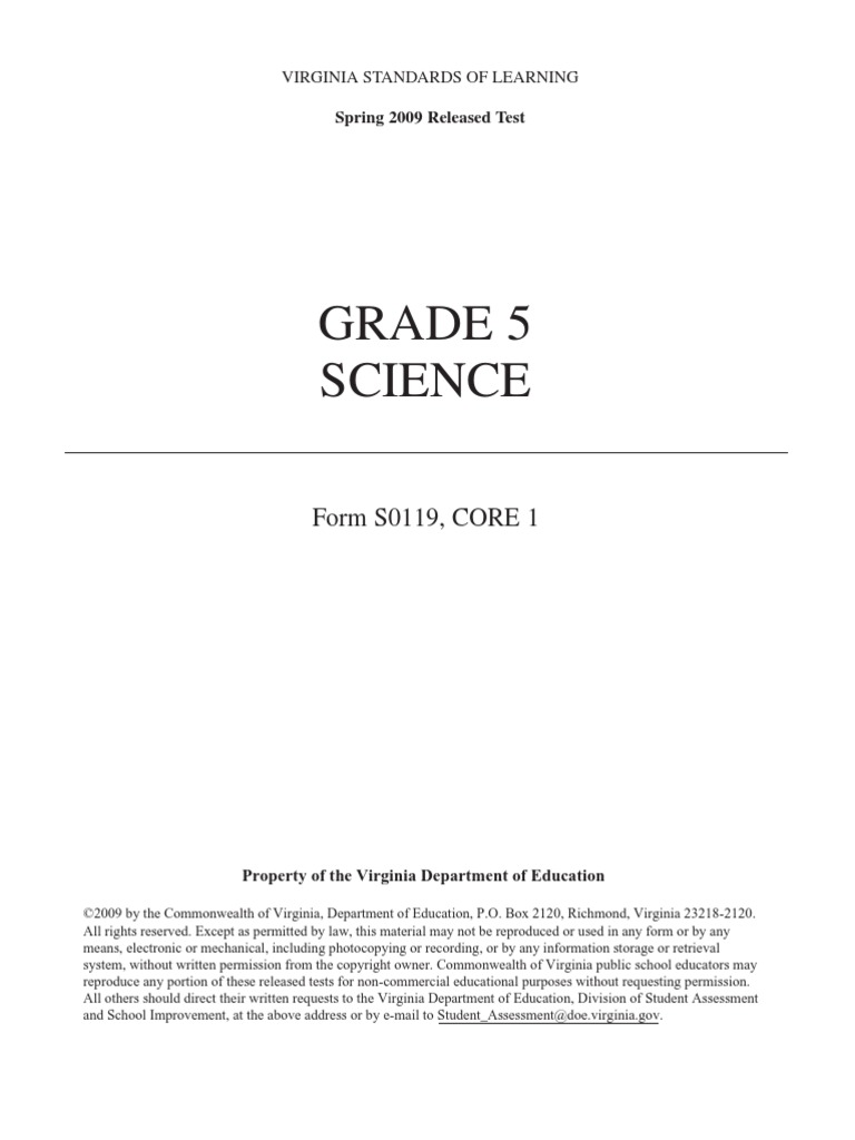 Grade 5 Science: Form S0119, CORE 1 | PDF