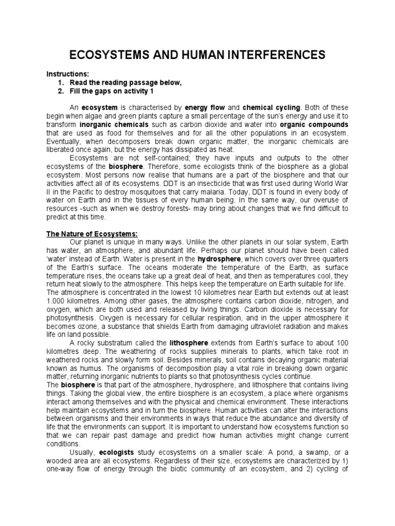 M9 - Reading Worksheet | PDF | Ecosystem | Natural Environment