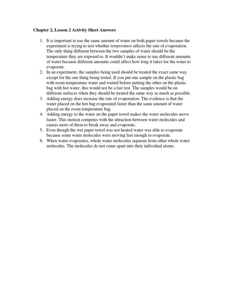 Chapter 2 Lesson 2 Activity Answers | PDF