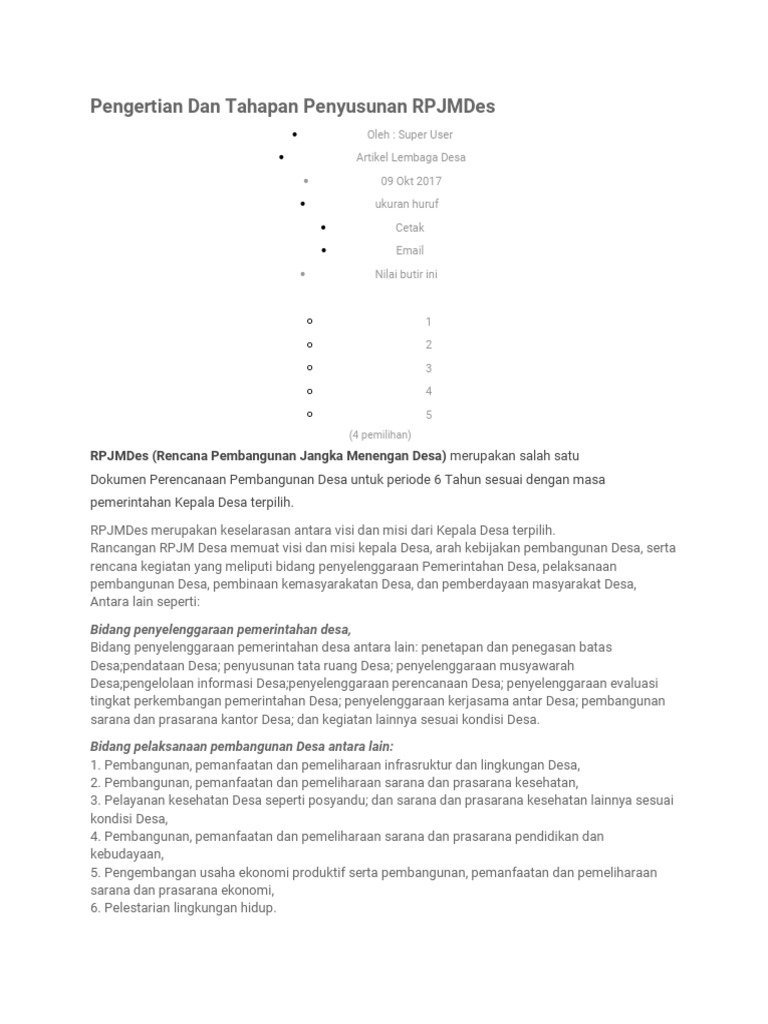 Pengertian Dan Tahapan Penyusunan RPJMDes1 | PDF