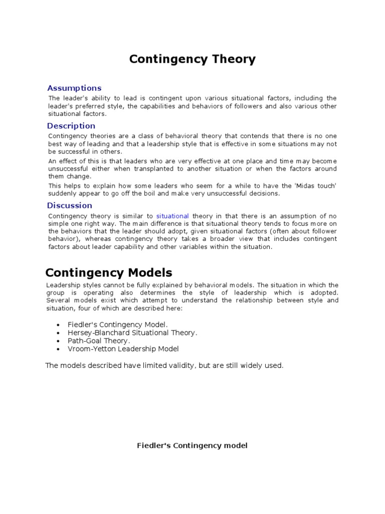 Contingency Theory Explained | PDF | Leadership | Motivation