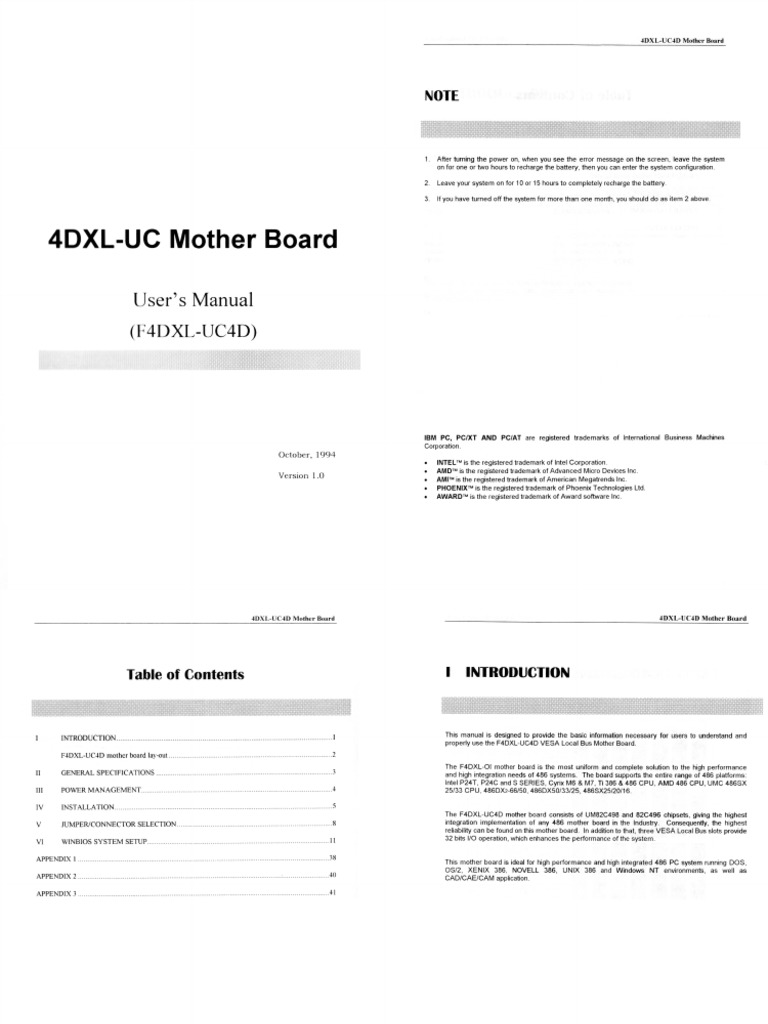 486 Motherboard Manual - 4DXL-UC | PDF