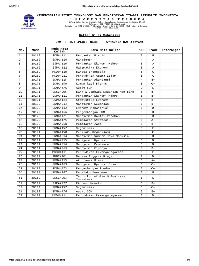 Contoh Nilai Ut | PDF