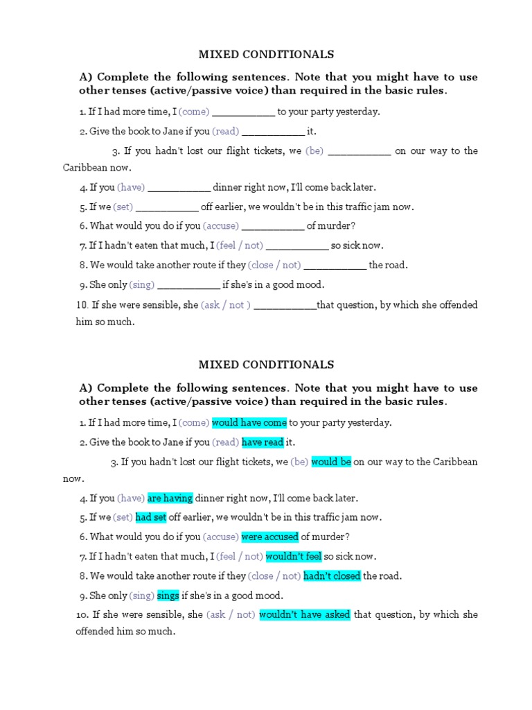 Mixed Conditionals Exercises