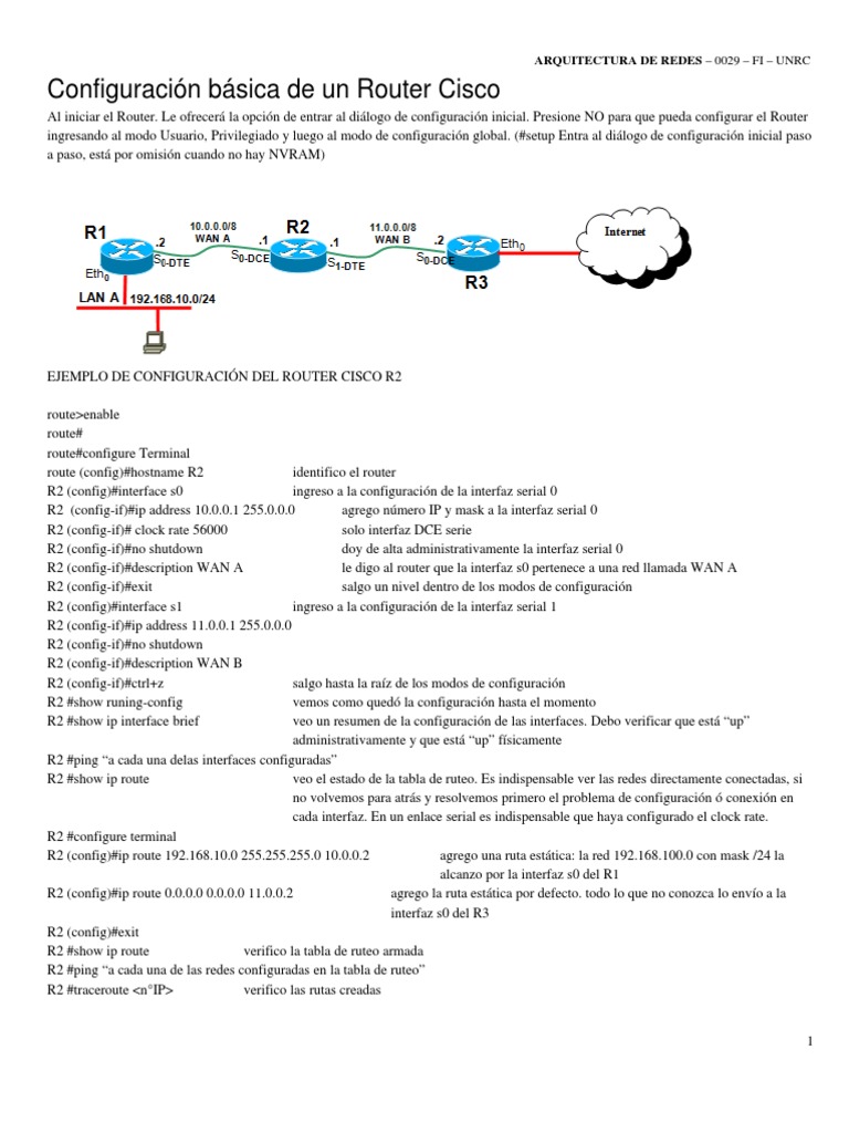 Configuracion Basica - Router Cisco | PDF | Dirección IP | Enrutador (Computación)
