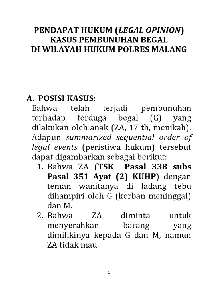 Contoh Legal Opinion TTG Pembunuhan Begal | PDF