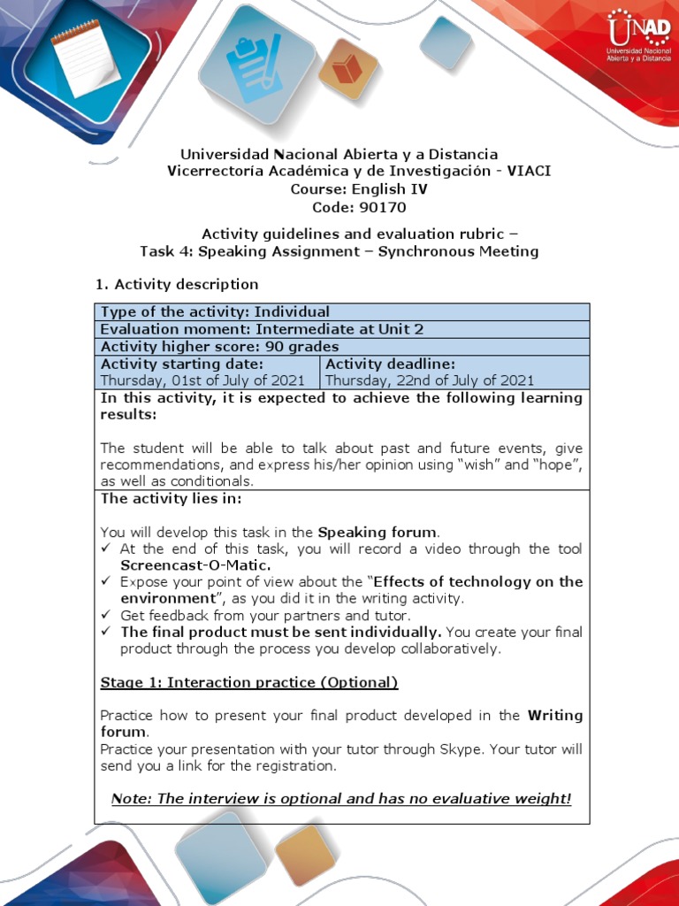 Activity - Task 4 - Speaking Assignment - Synchronous Meeting | PDF ...