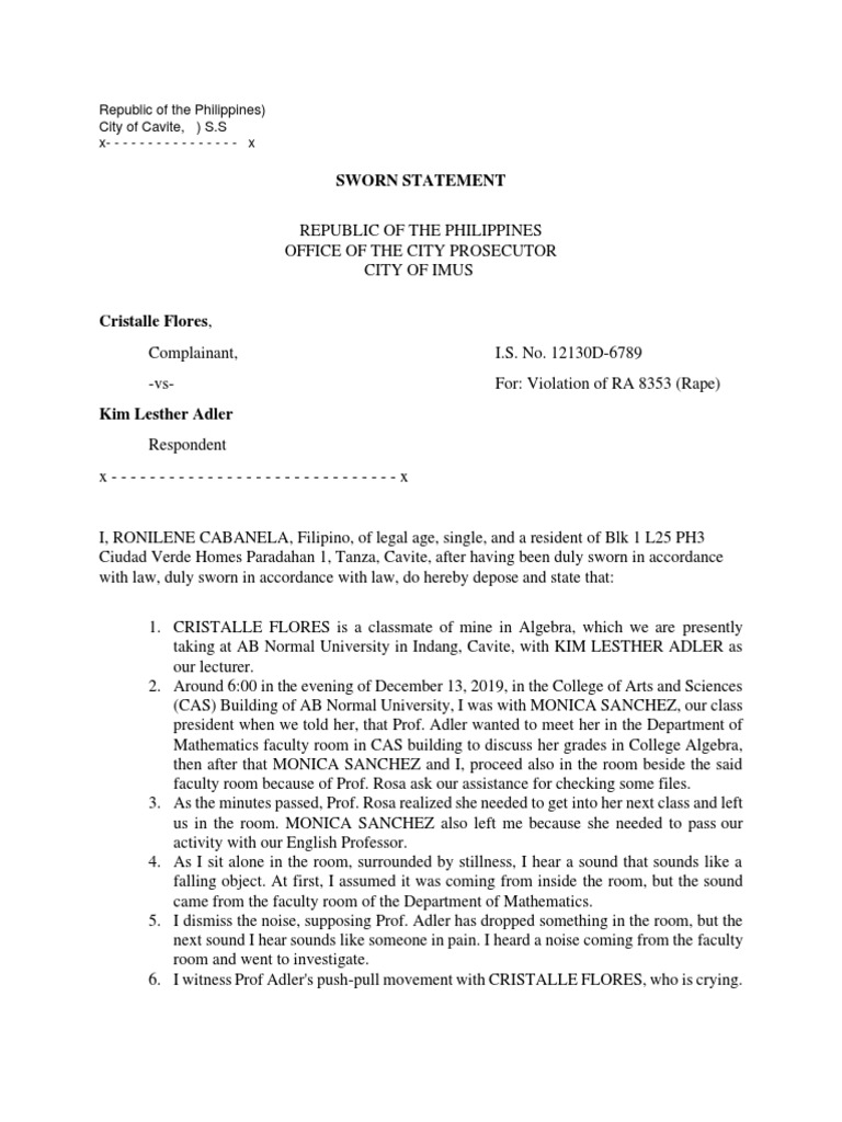 Sworn Statement | PDF | Crimes | Crime & Violence