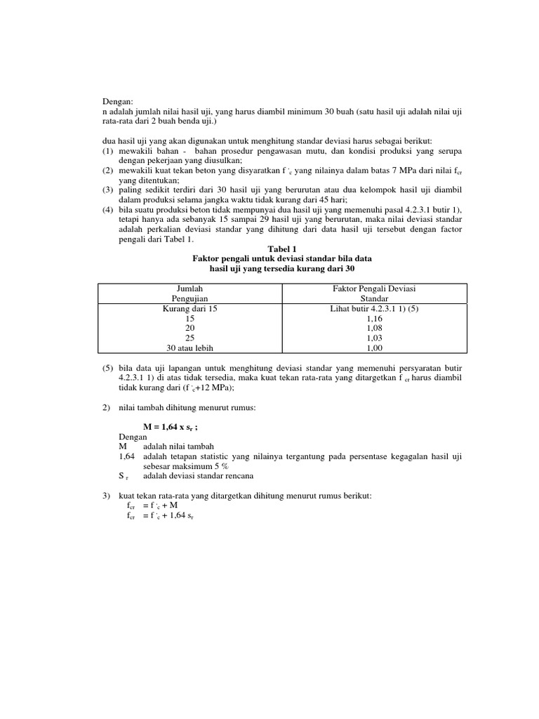 Tabel 1 Faktor Pengali Untuk Deviasi Standar Bila Data Hasil Uji Yang ...
