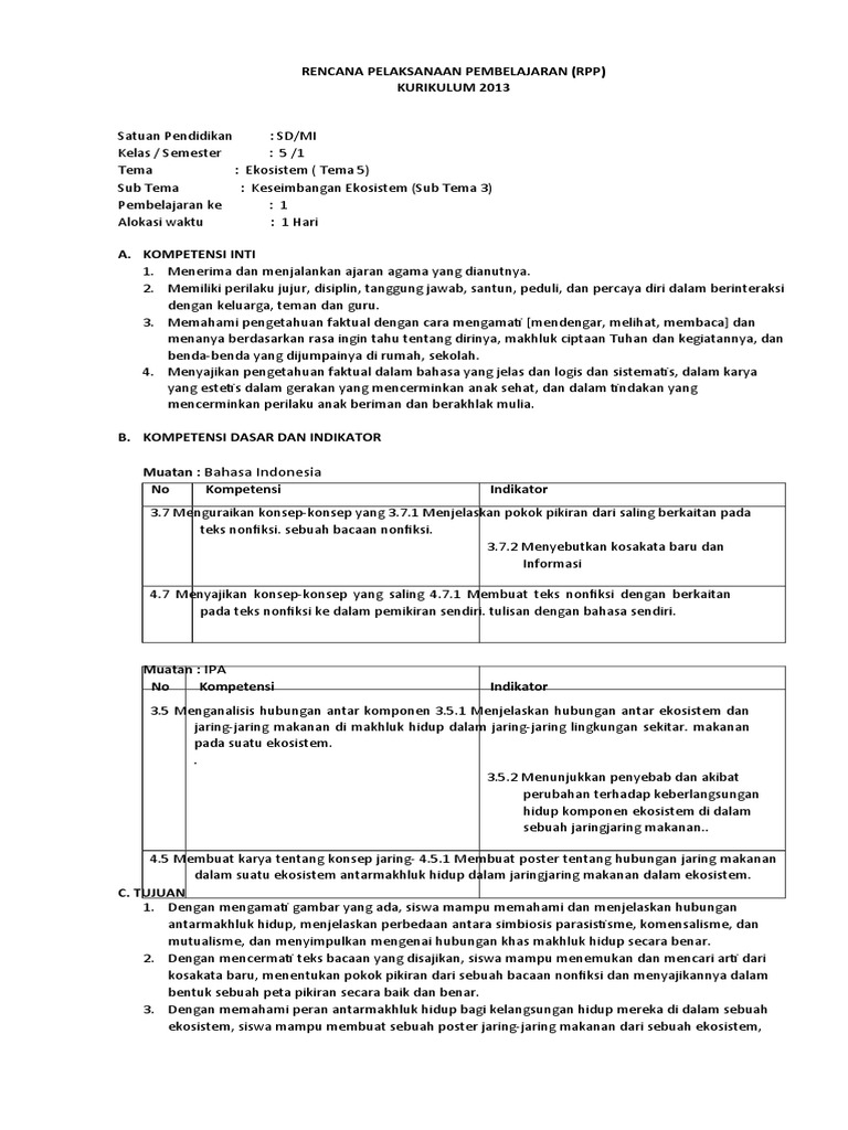 Rencana Pelaksanaan Pembelajaran (RPP) Kurikulum 2013: Bahasa Indonesia ...