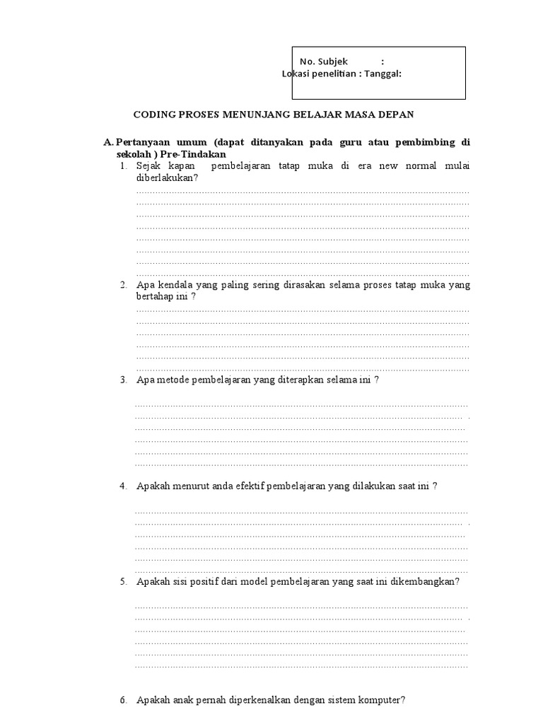 Kuisioner Skala Reaksi Coding - SD | PDF