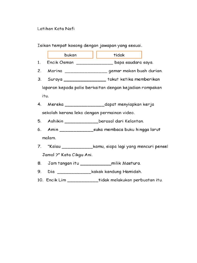 Latihan Kata Nafi | PDF