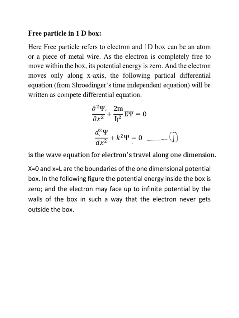 Free Particle in 1D Box | PDF | Electron | Wave Function