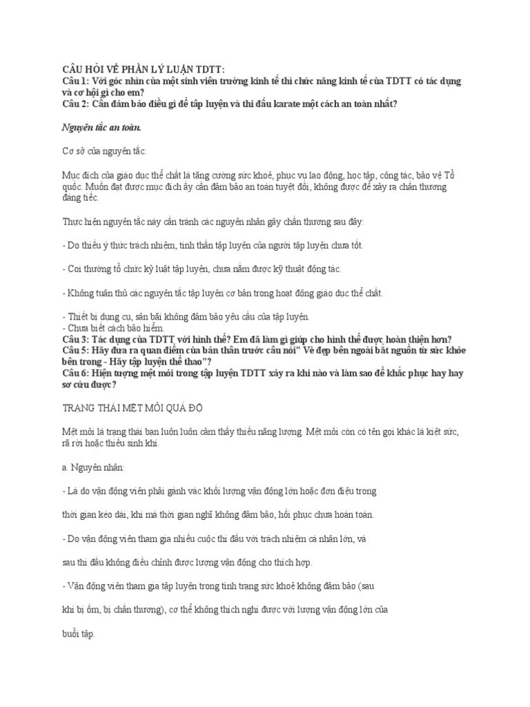 CÂU HỎI VỀ PHẦN LÝ LUẬN TDTT | PDF
